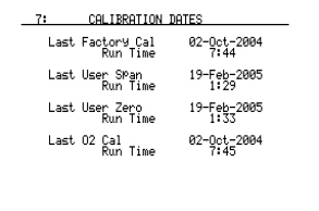 Calibration Dates and Run Times - Menu Page 7